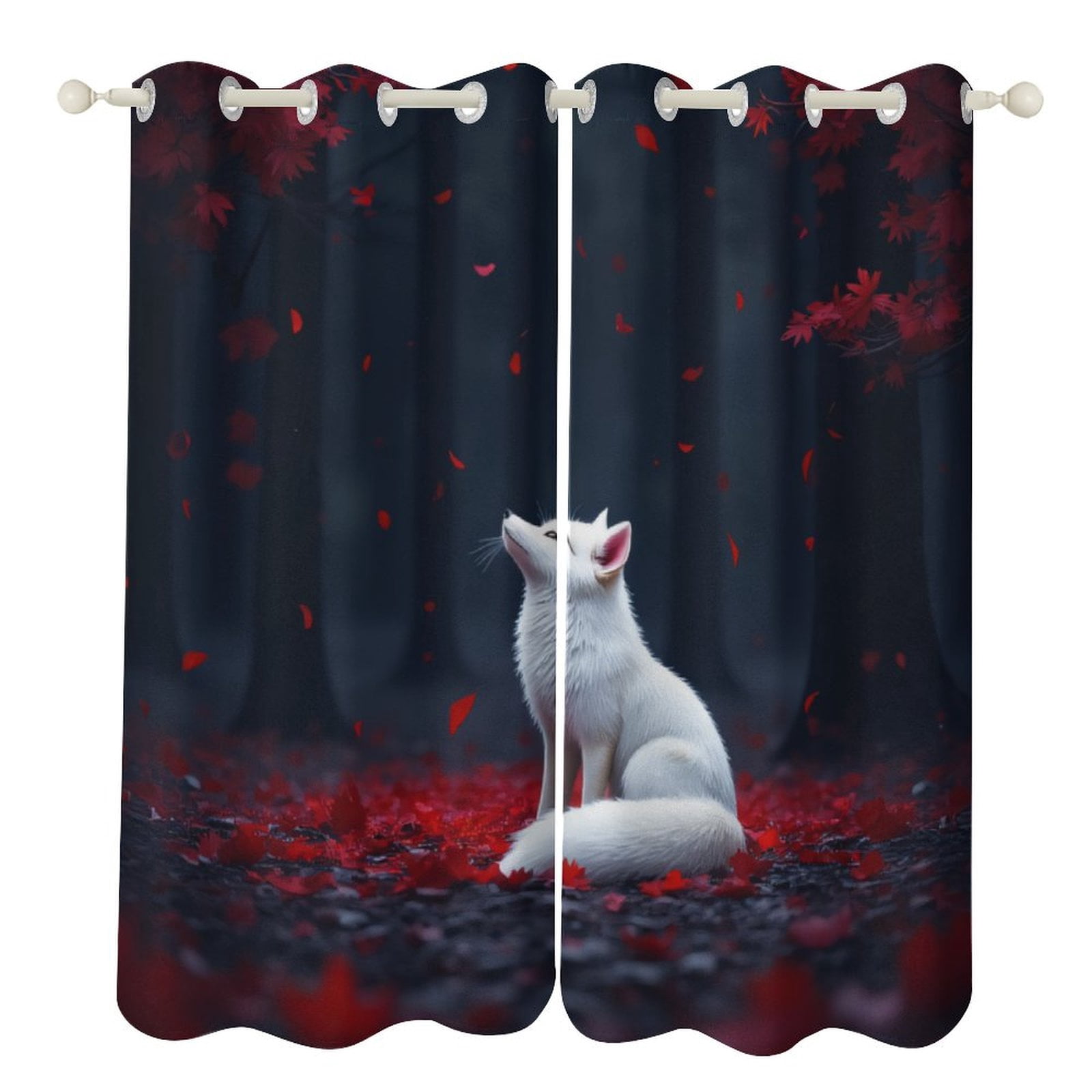 White Fox in Autumn Forest Luxury Window Curtains Blinds for Living ...