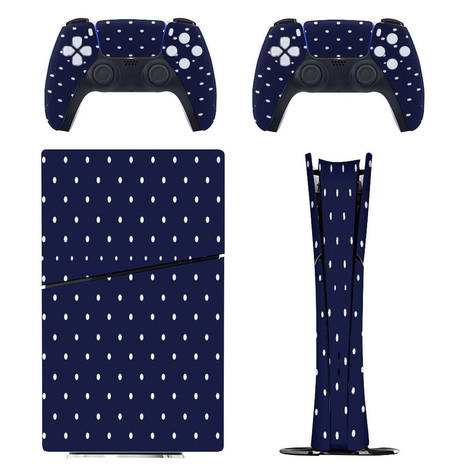 White Free Polka Dots on Navy Blue Background PS5/PS5 Pro/PS5 Slim ...