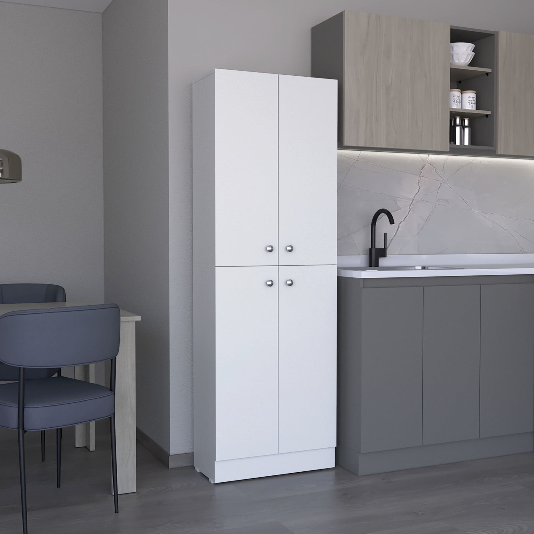 White Freestanding Cabinet - 3 Adjustable and 1 Fixed Shelf - Kitchen ...