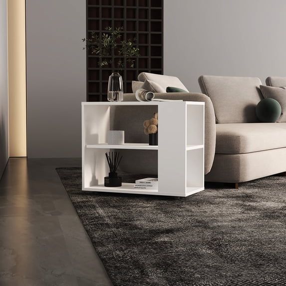 White Freestanding Side Table with Two Shelves / Completes Your Living ...