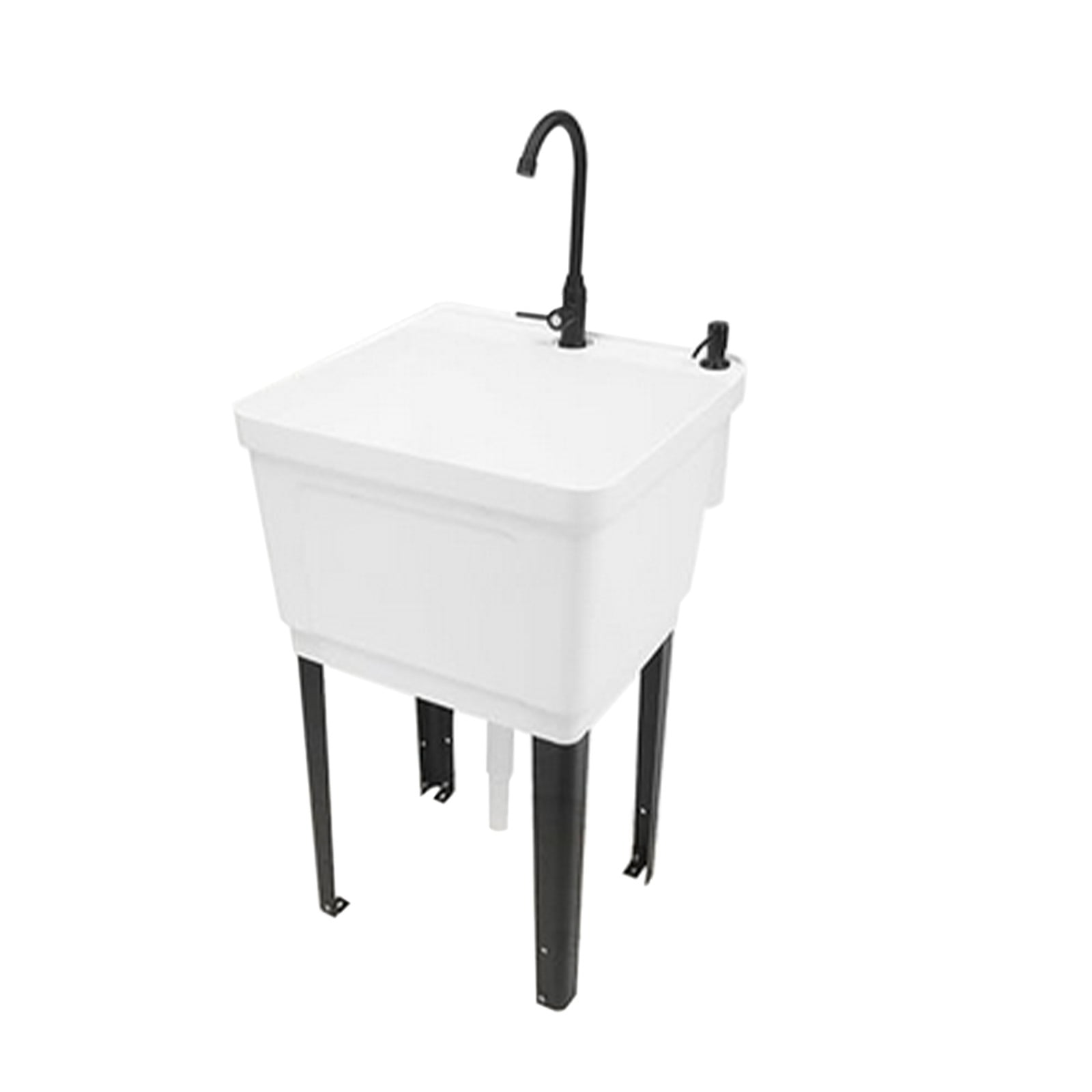 White Freestanding Utility Sink - Heavy Duty Plastic Laundry Tub with ...