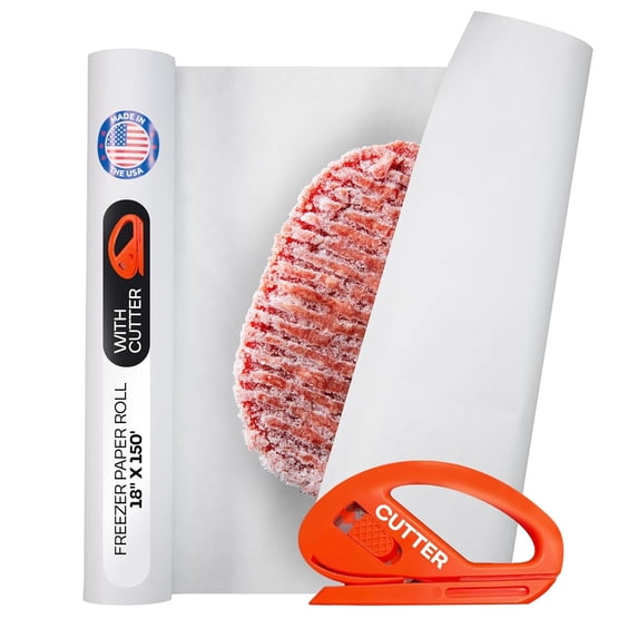 White Freezer Paper Roll 18" x 1800" (150 feet) with Cutter - USA-made ...