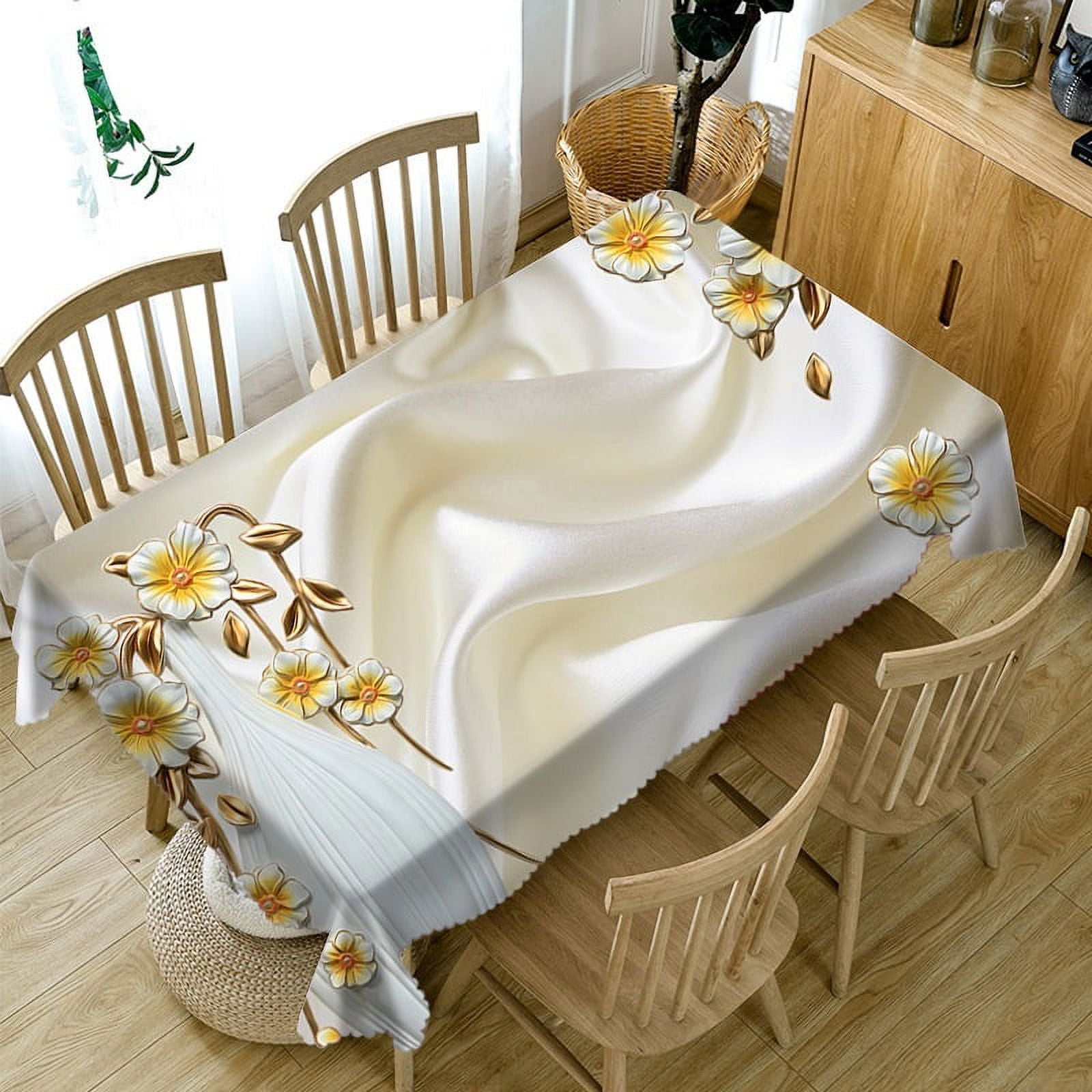 White Fresh Camellia Coffee Table Tablecloth Three-dimensional Relief ...