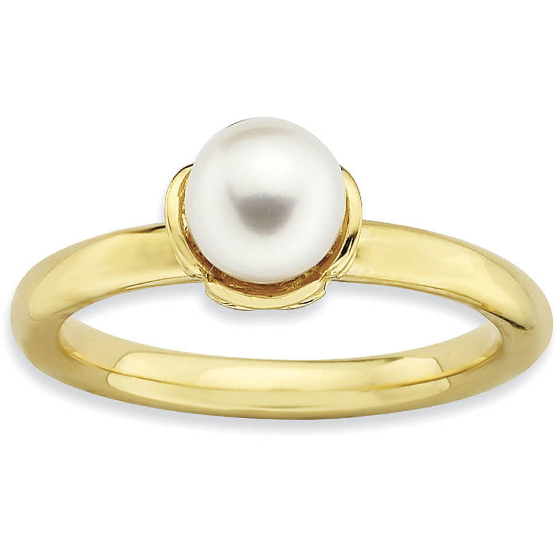 White Freshwater Cultured Pearl Sterling Silver Gold-Plated Ring ...