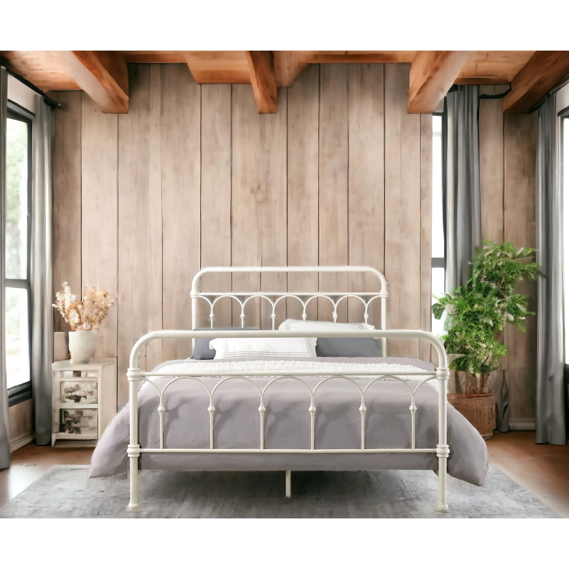 White Full Bed, Robust Metal Support And Classic Elegant Spindle Look ...