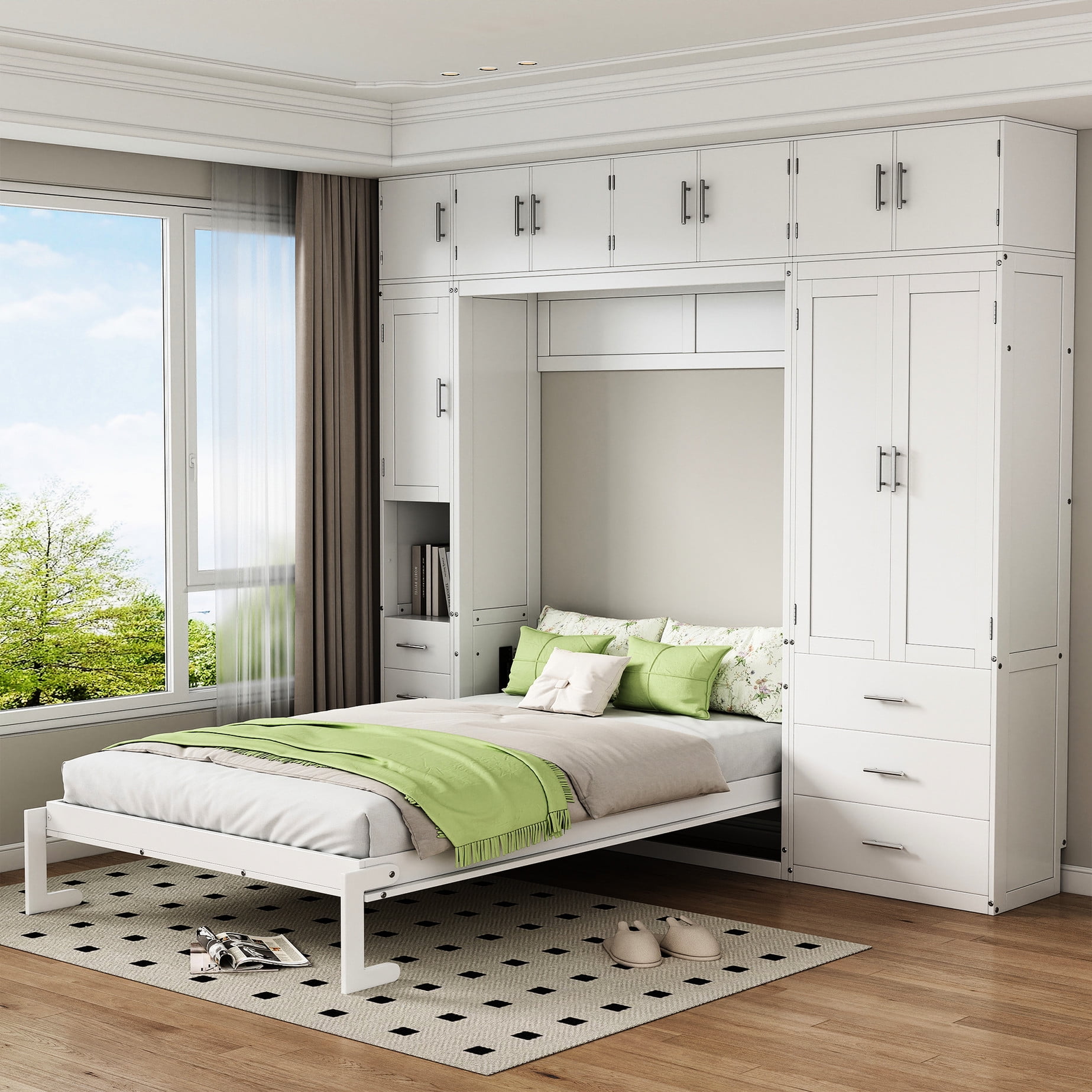 White Full Murphy Bed - Combine Bed and Cabinet, Easy Assembly ...