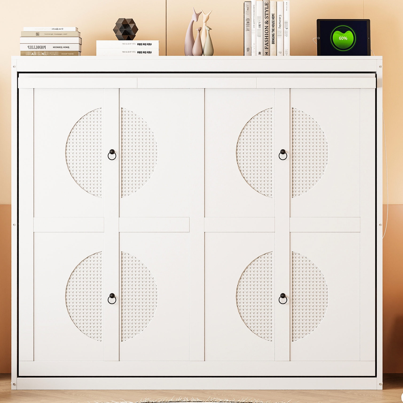 White Full Murphy Bed / Comfortable Sleep with Flexible Slats in Small ...