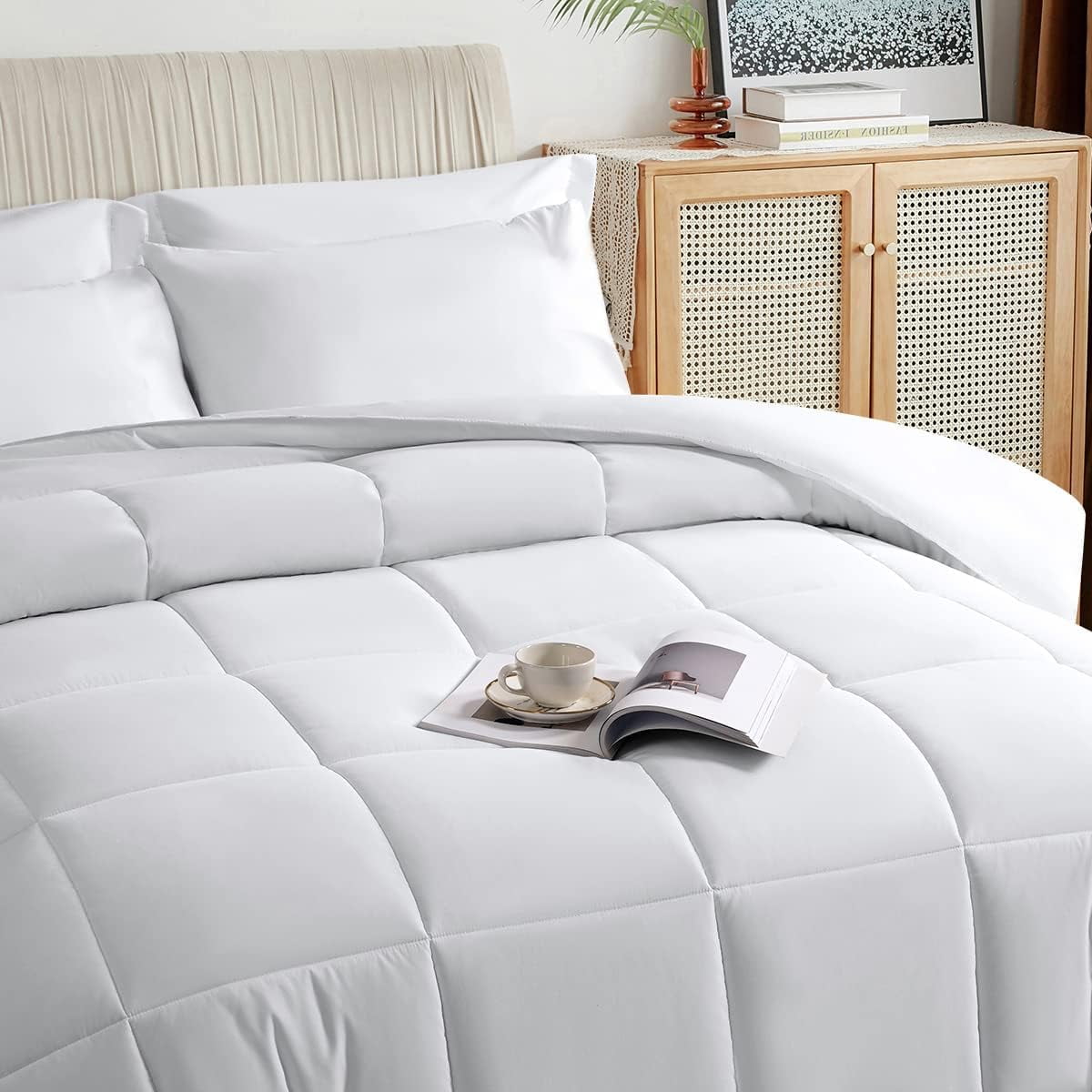 White Full Size Comforter Set - 7 Pieces, Bed in a Bag Bedding Sets ...