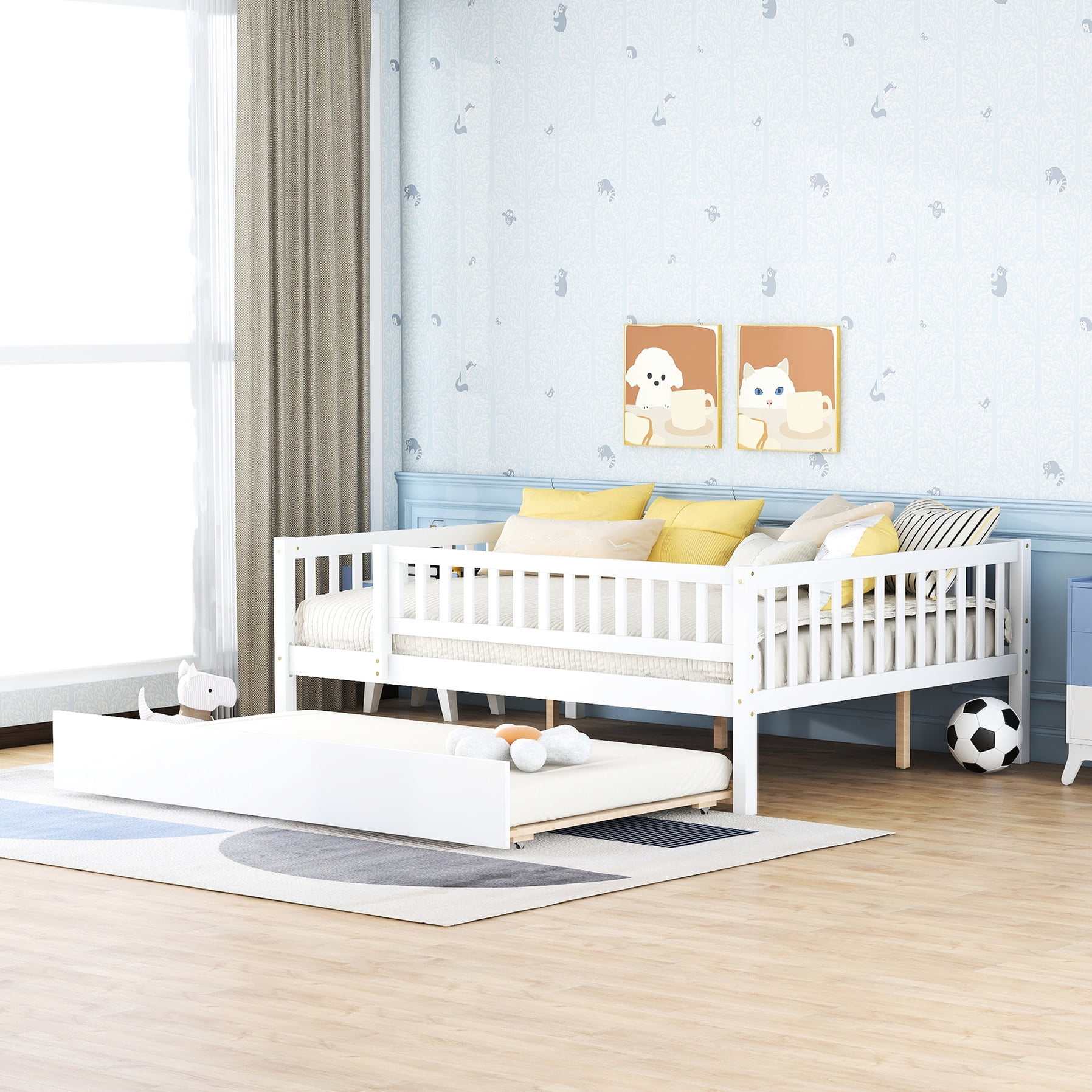 White Full Size Wood Daybed | Trundle for Storage and Sleep ...