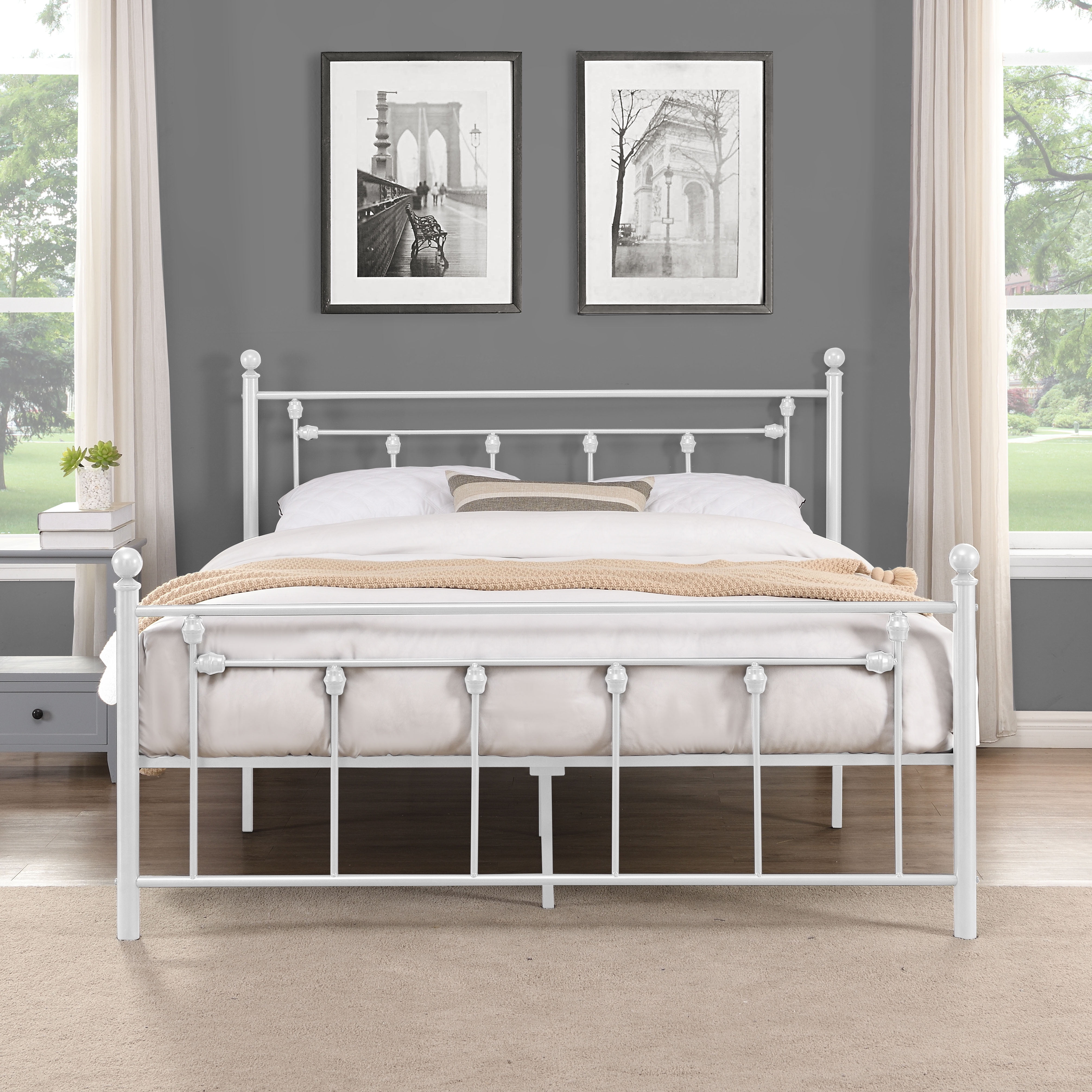 White Full Victorian Style Metal Platform Bed (Fully Slated) - Walmart.com