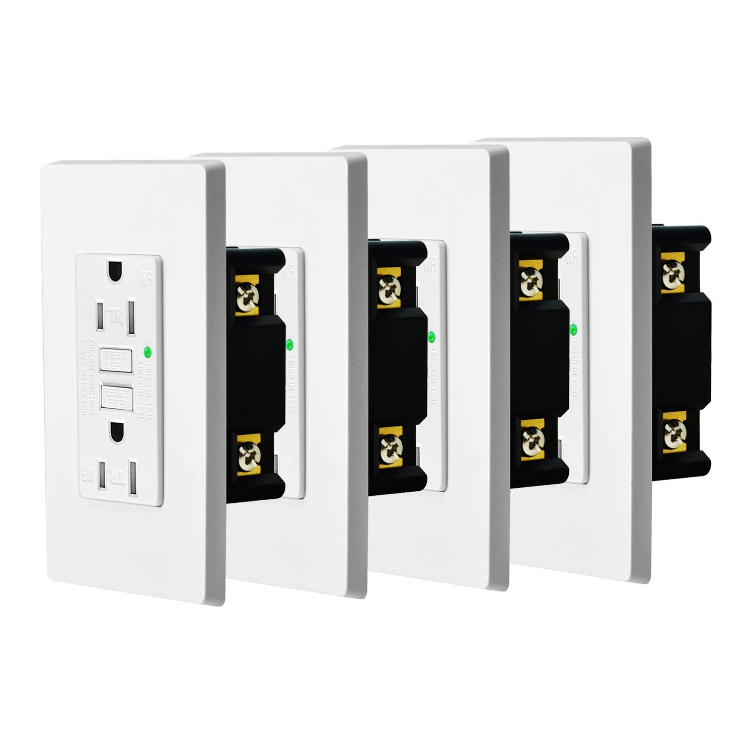 White GFCI Outlet 15Amp 4PK,Nineleaf White Outlets Receptacles,GFI ...