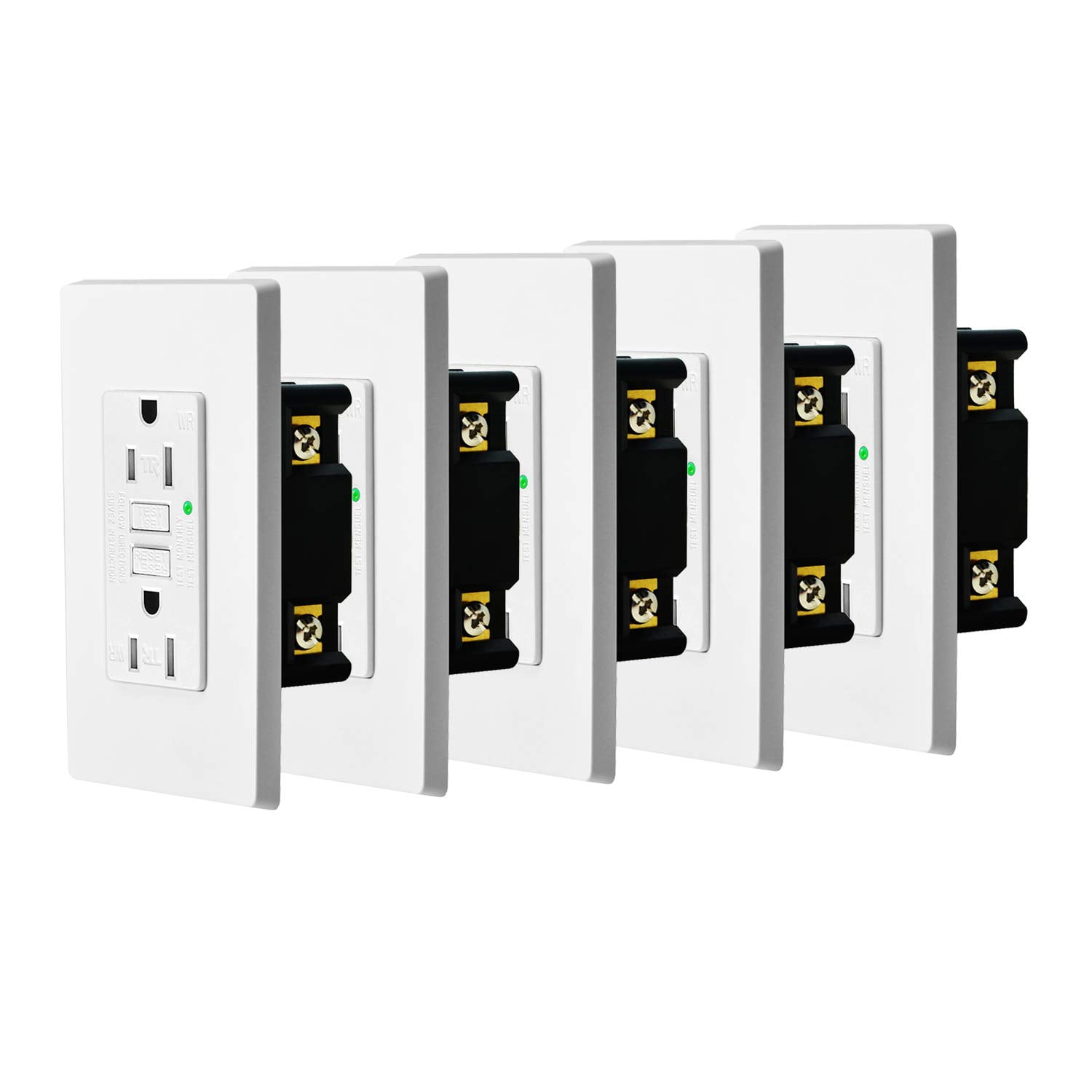 White GFCI Outlet 15Amp 5PK,Nineleaf White Outlets Receptacles,GFI ...