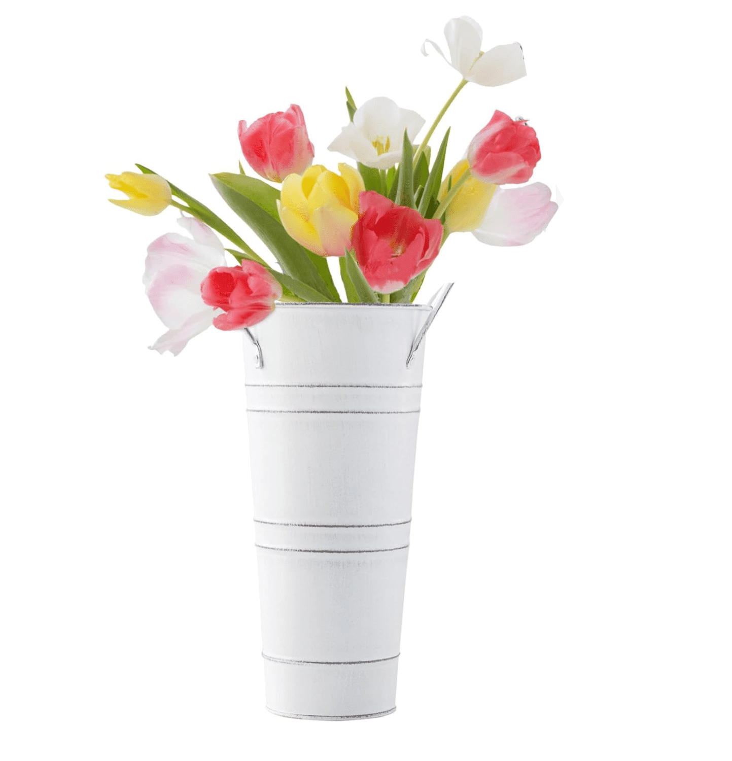 White Galvanized Metal Vase,Farmhouse French Flower Bucket,Vintage Iron ...