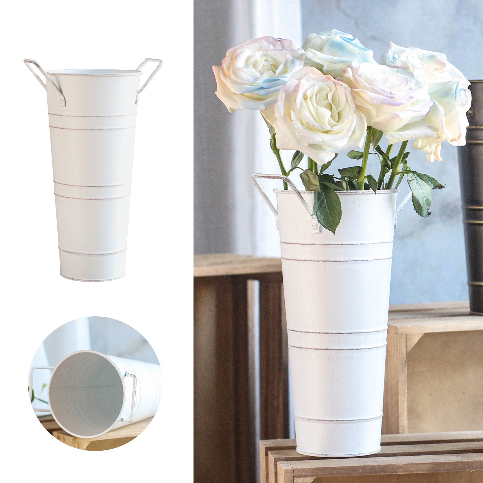 White Galvanized Vase,Metal Vases Home Décor,Black Rustic Vase ...