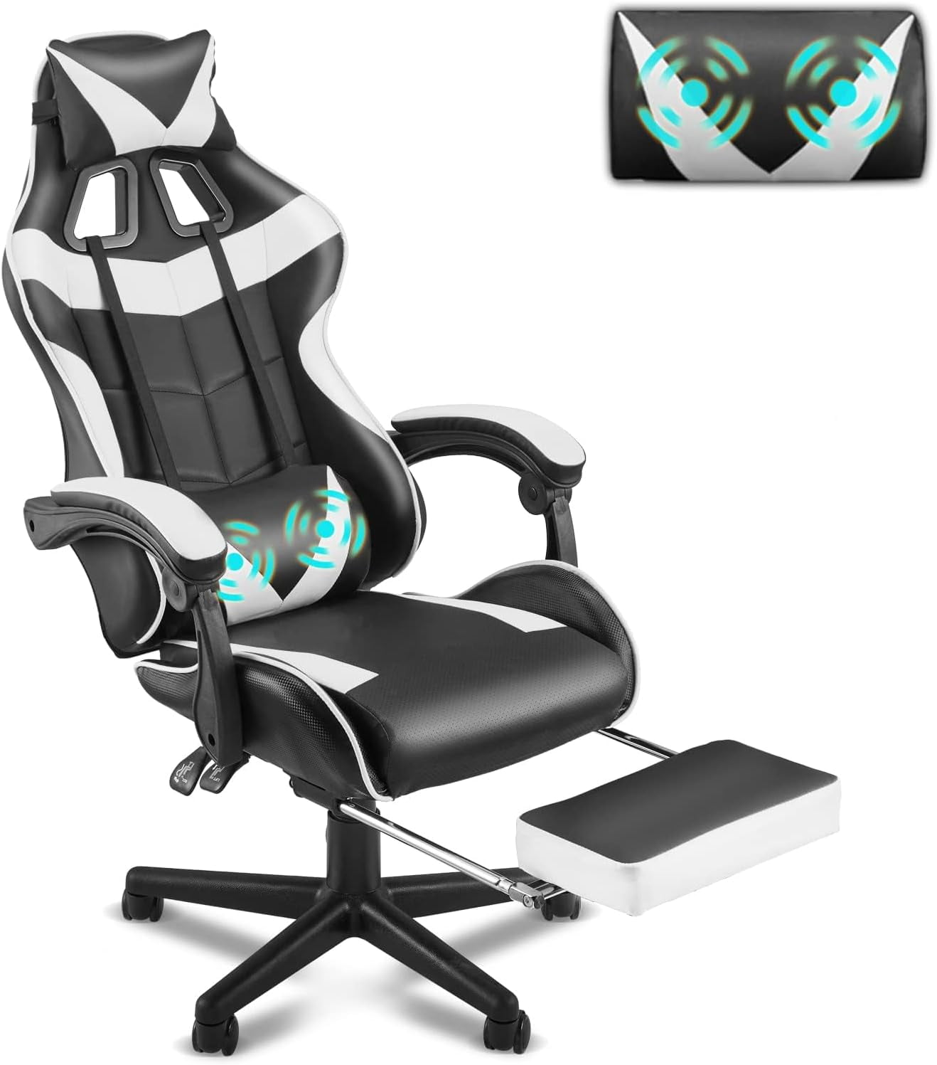 White Gaming Chairs with Footrest, Video Game Chairs for Adults Teens ...