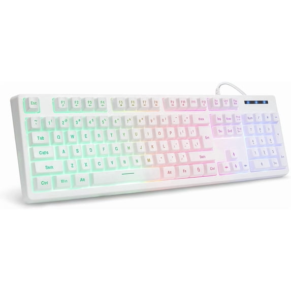 White Gaming Keyboard Wired with Rainbow Backlit, Floating , Mechanical ...