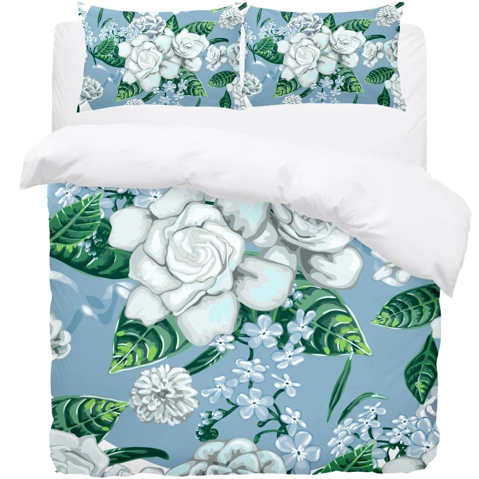 White Gardenia King Duvet Cover Beautiful Flowers Theme Bedding Set ...