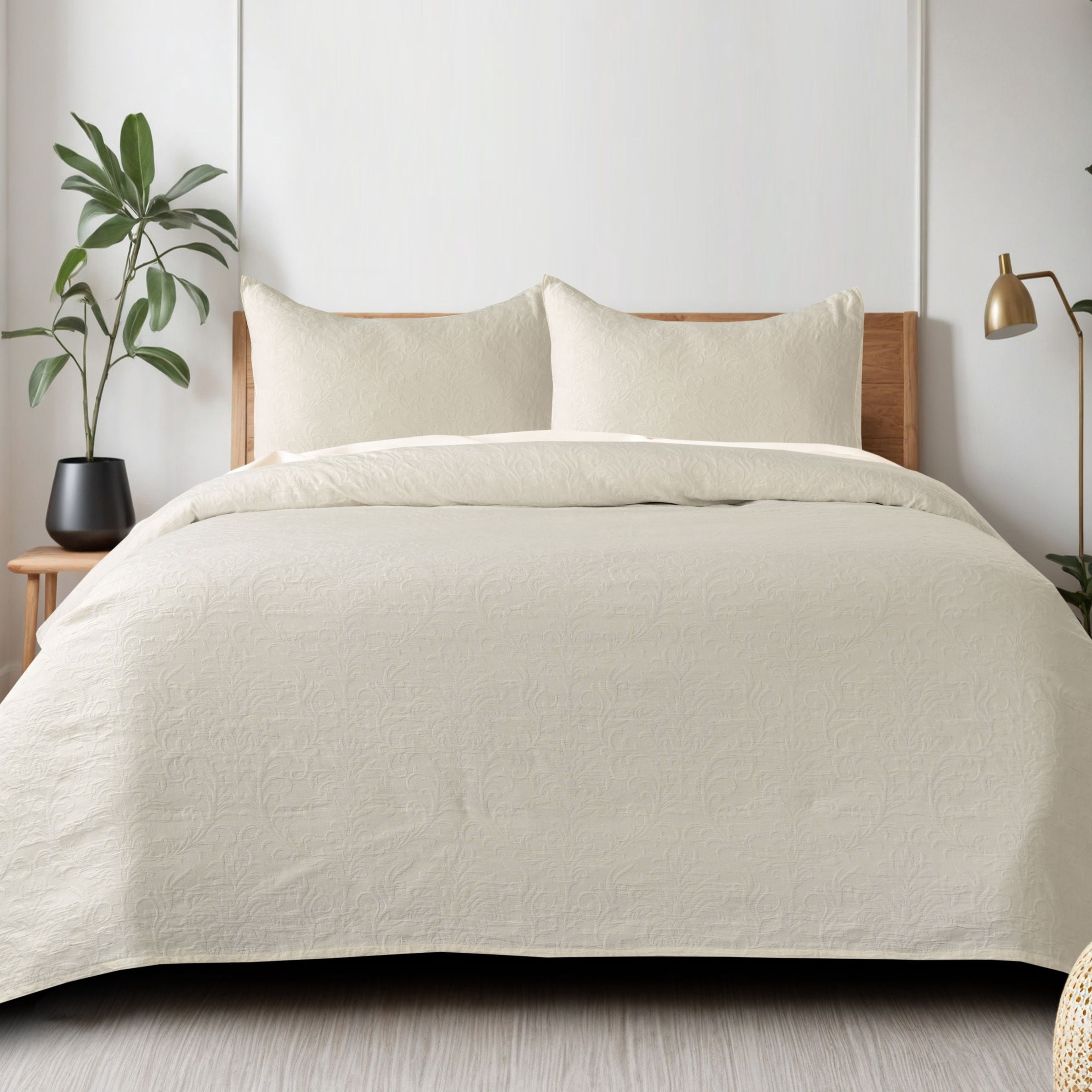 White Gardenia Waffle 100% Cotton King Bedspread Set, Ultra-Soft Cotton ...