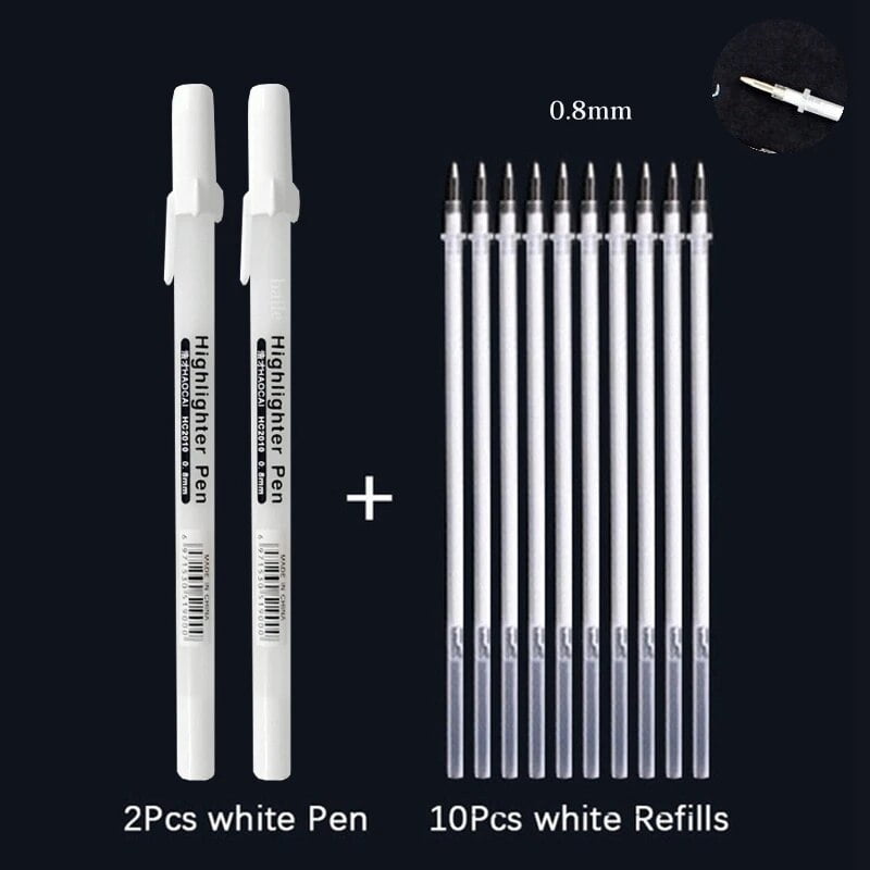 White Gel Pen set Highlight Paint White Marker Pen 0.8mm Fine Tip ...