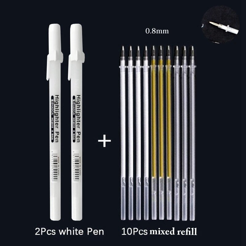 White Gel Pen set Highlight Paint White Marker Pen 0.8mm Fine Tip ...