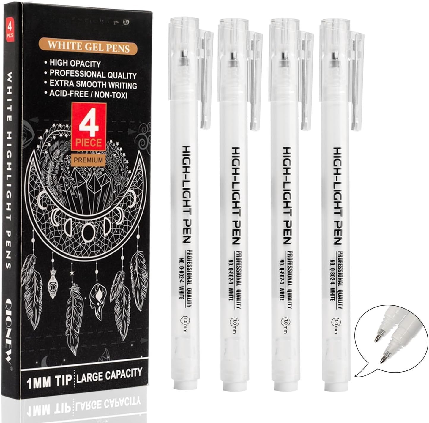 White Gel Pens,4 Pack, 1mm Fine Point Opaque White Archival Ink Pens ...