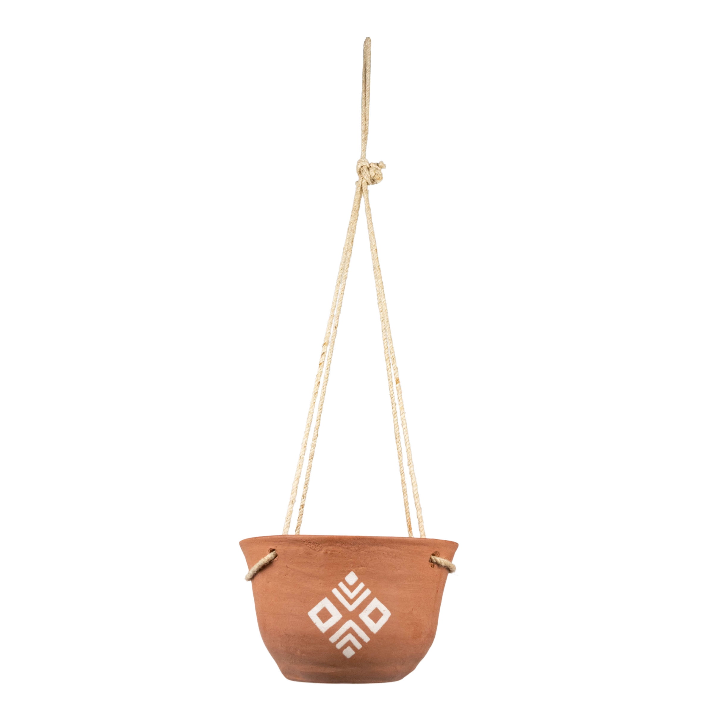 White Geo Accent Terracotta & Jute Hanging Planter - Foreside Home ...