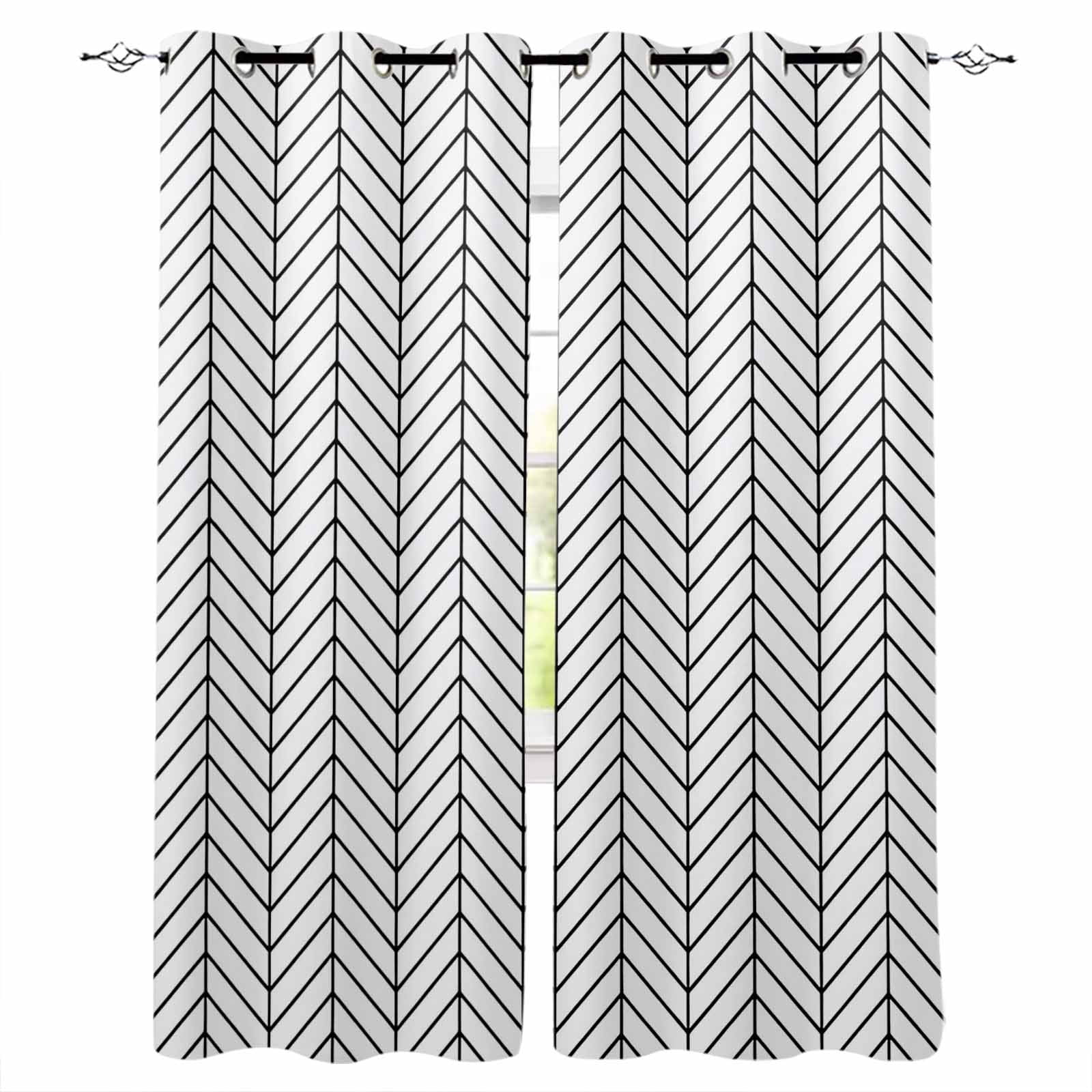 White Geometric Blackout Curtains 90 Inch Length 2 Panels Set for ...
