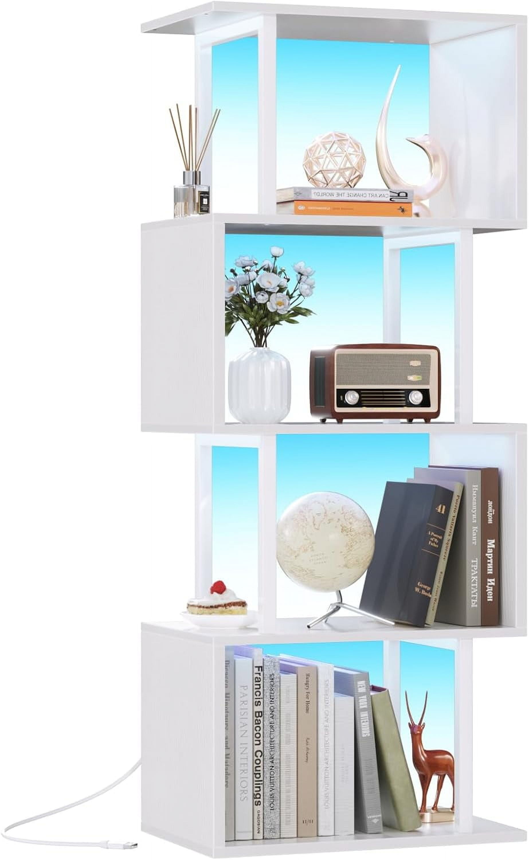 5 Tier S - Bookshelf with LED Light - Modern Display Standing Shelf ...