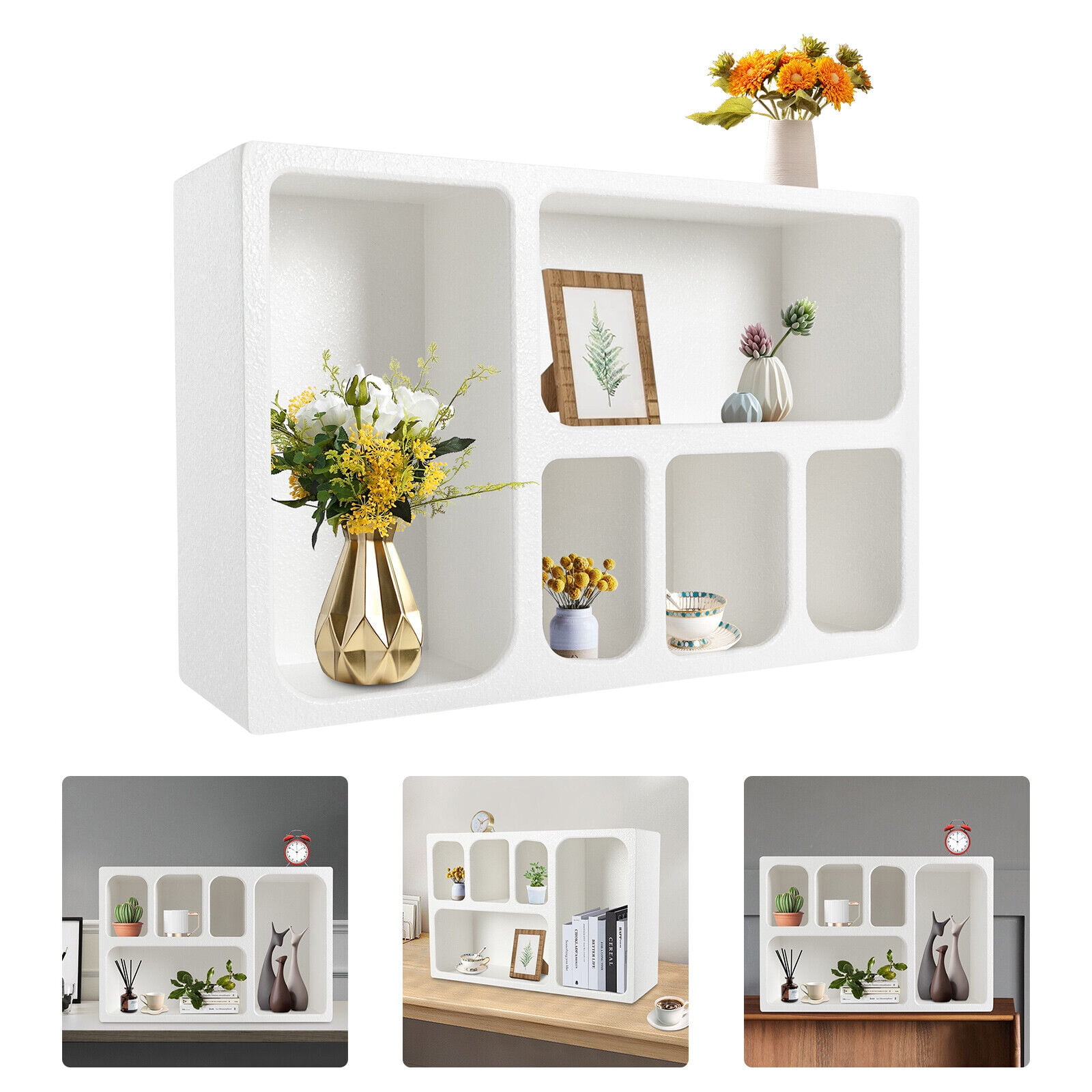 White Geometric Wall Shelves Floating Shelves Modern Wall Mounted ...