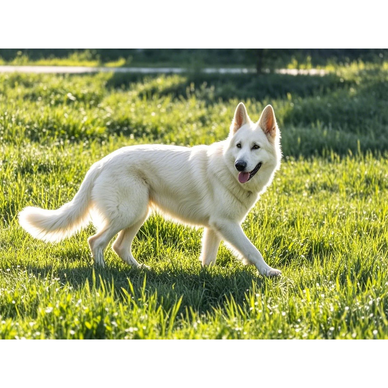 White German Shepherd Grassland 5D Diamond Art DIY Kits Diamond Painting Full Round Drill ...