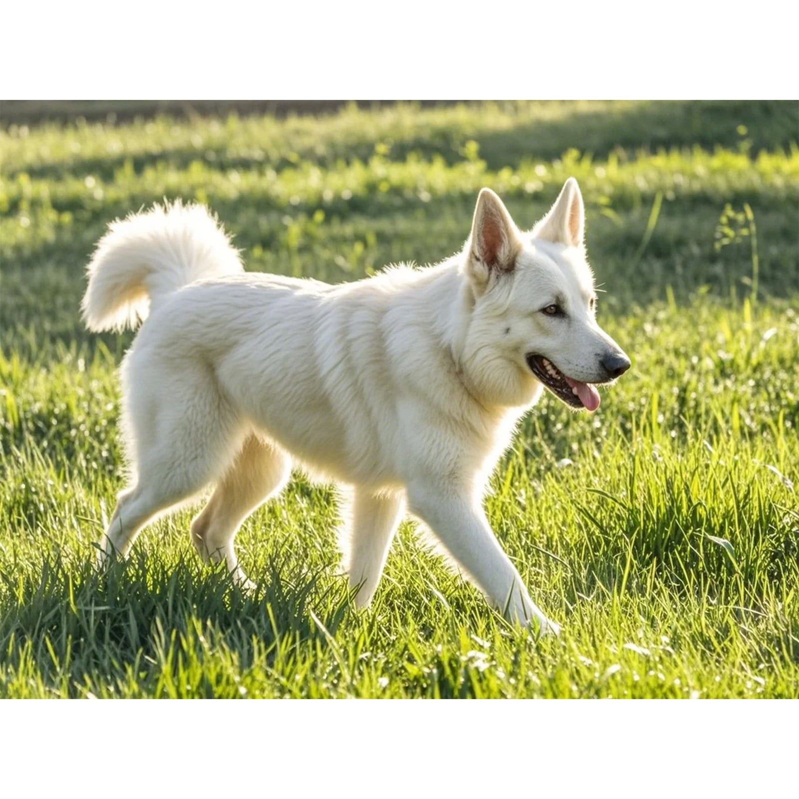 White German Shepherd Grassland Diamond Art 5D Diamond Painting DIY Kits Full Round Drill ...