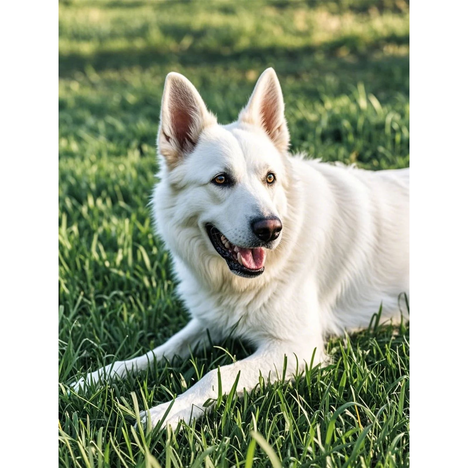 White German Shepherd Grassland Diamond Dots Painting DIY Kits 5D Diamond Art Full Round Drill ...