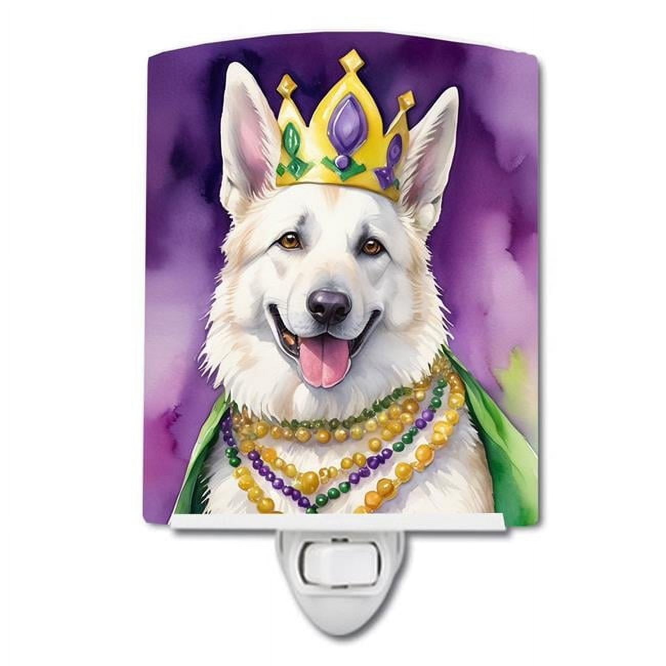 White German Shepherd King of Mardi Gras Ceramic Night Light 4 in x 6 ...