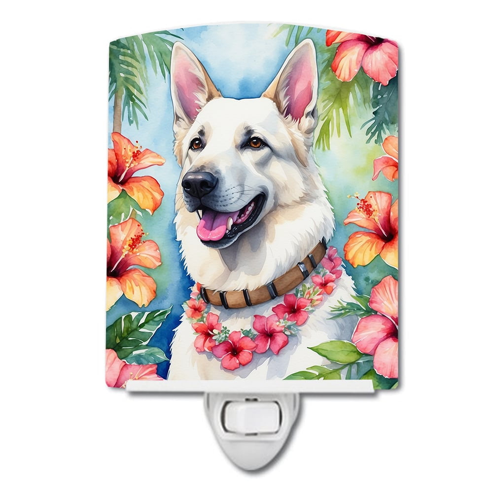 White German Shepherd Luau Ceramic Night Light 4 in x 6 in - Walmart.com