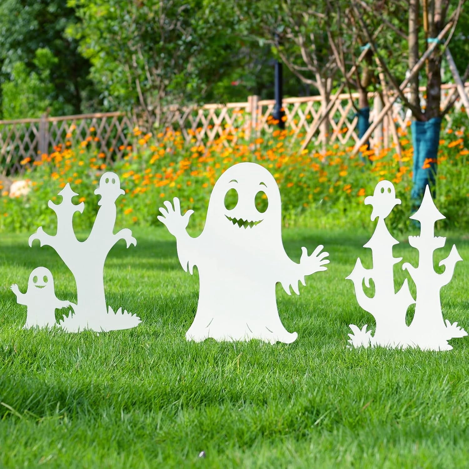 White Ghost Garden Decor for Outside,Metal Decorative Garden Stakes ...