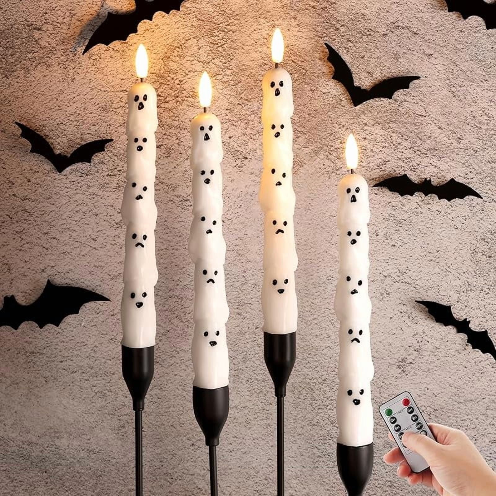White Ghost Halloween Flameless Taper Candles with Remote, Spooky LED ...