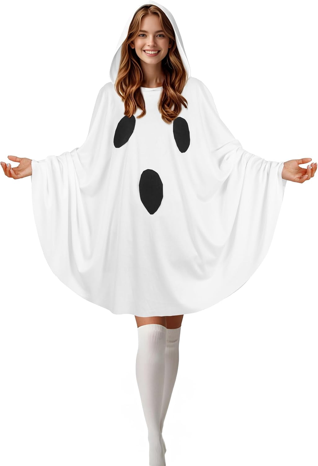 White Ghost Poncho for adult Halloween Costume Women with Attached Hood ...