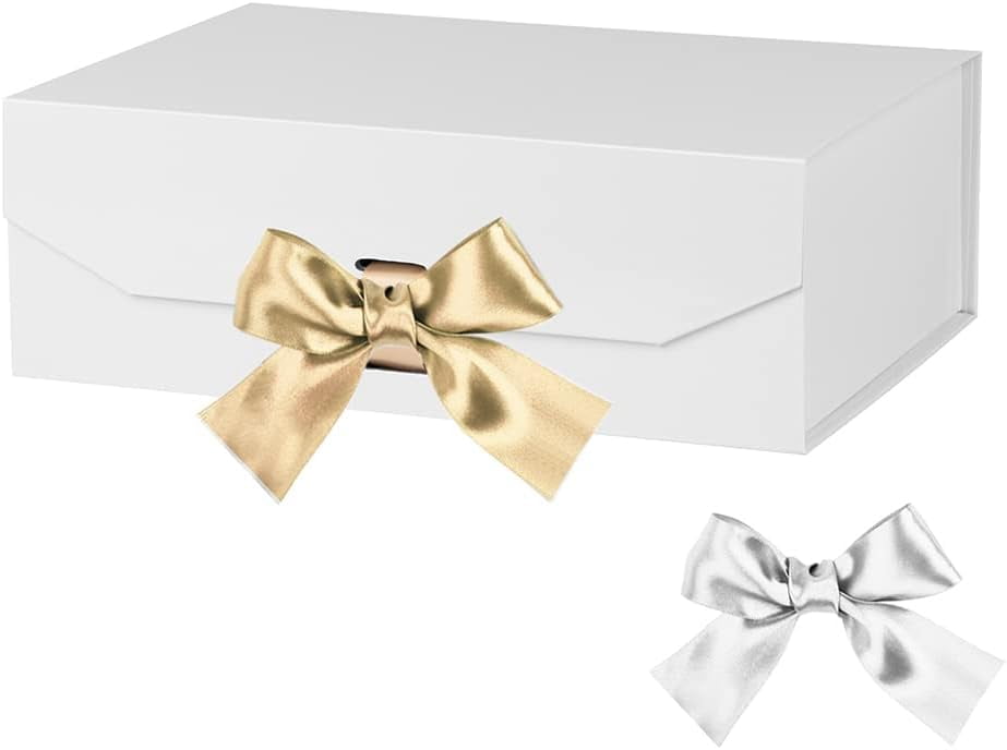 White Gift Box 10x7.3x3.5 Inches, Decorative Box with Ribbon, Empty ...