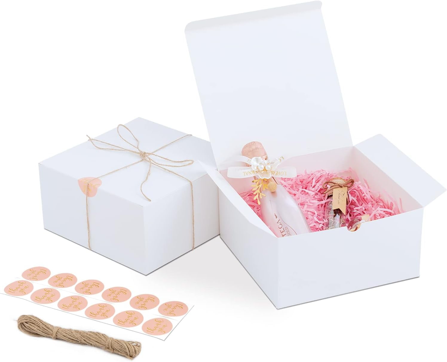 White Gift Boxes for Presents with Lids, 12 Pack 8x8x4 Inch, 80ft Twine ...
