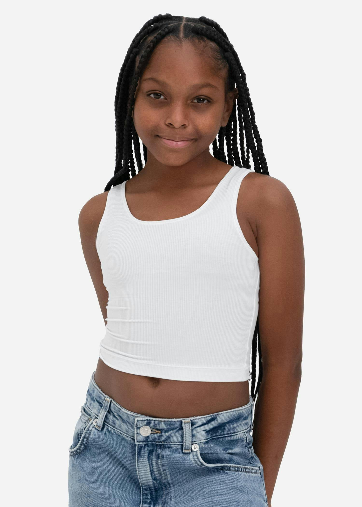 White | Girls Ribbed Crop Tank - Walmart.com