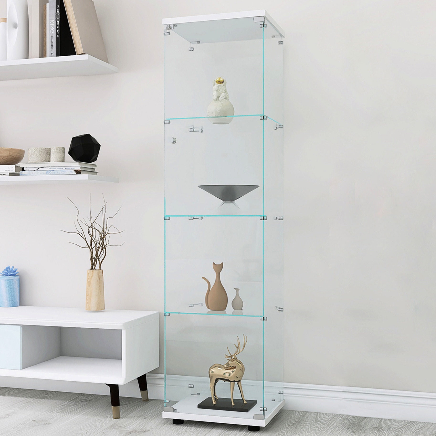 White Glass Display Cabinet+4 Shelves Storage"-"Hotel Lobby/Reception ...
