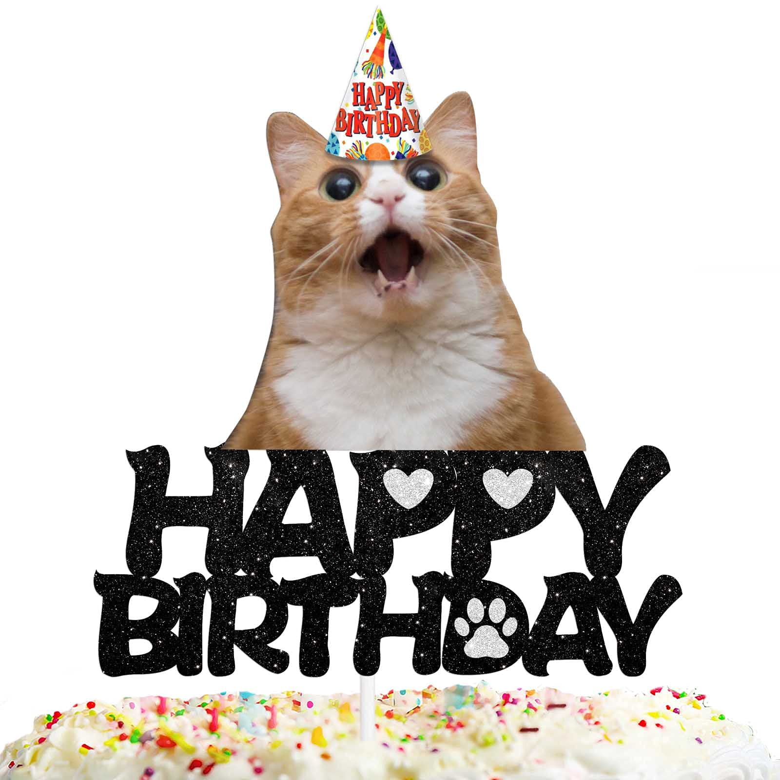 White Glitter Cake Topper Cat Hat RST1 Theme Decor Supplies Baby Shower ...