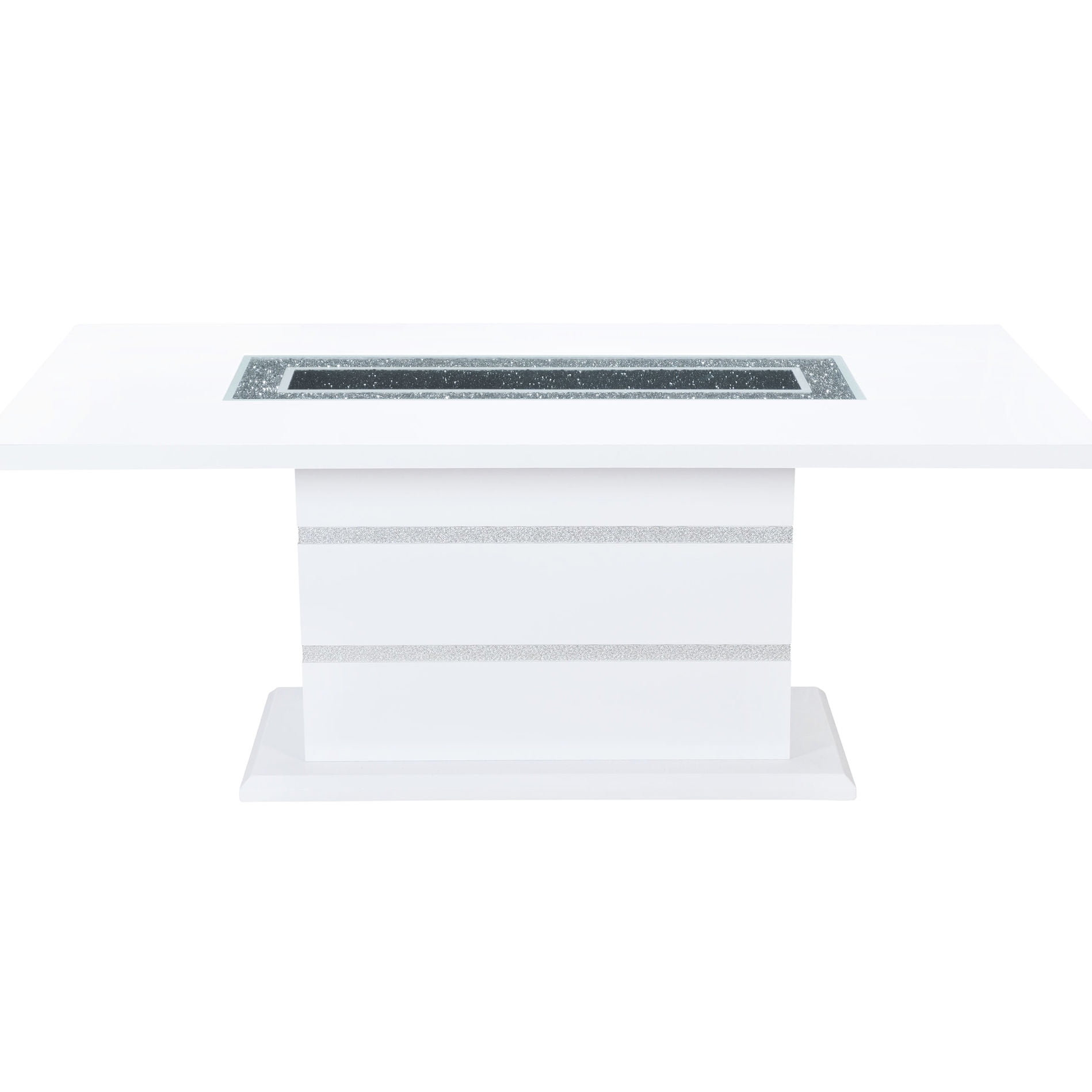 White Glittered Contemporary MDF Dining Table with Glass Center - Ideal ...