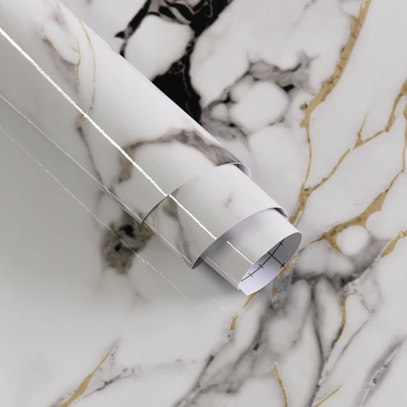 White Glossy Marble Contact Paper 15.74"x118" Peel and Wallpaper Self ...
