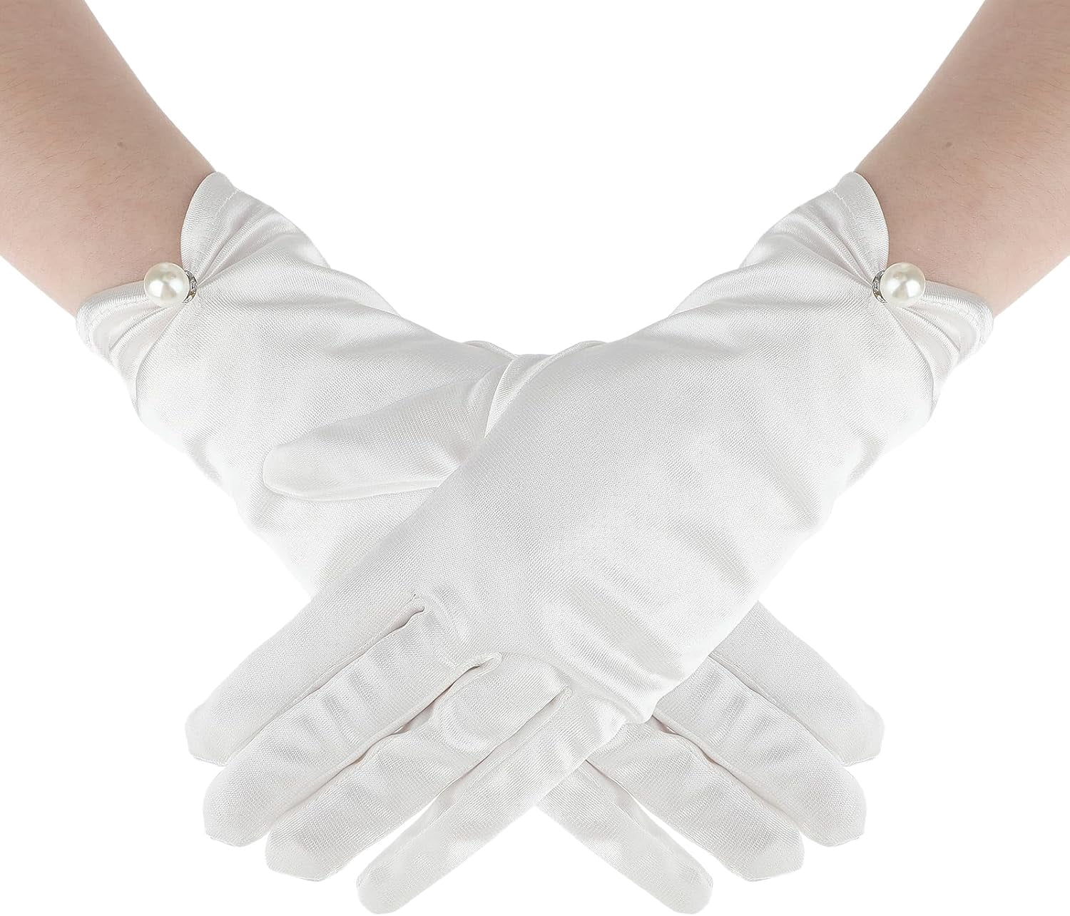 White Gloves for Women, Floral Lace Gloves for Bridal Elegant Short ...