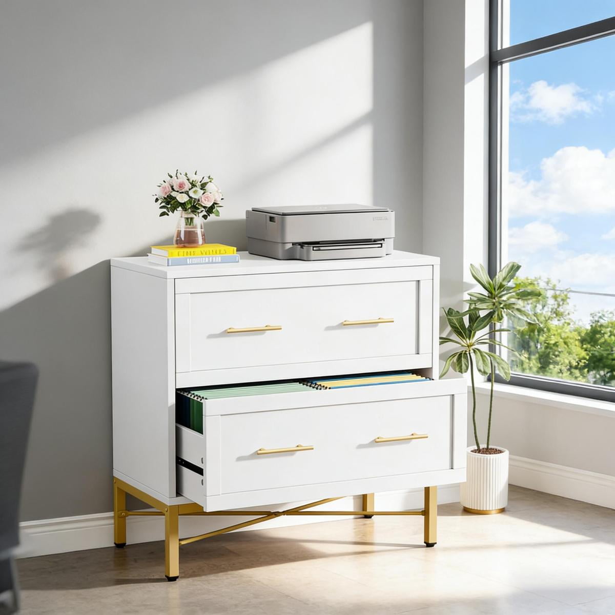 White Gold 2-Drawer Office File Cabinet Adjustable Rails Anti-Tip ...