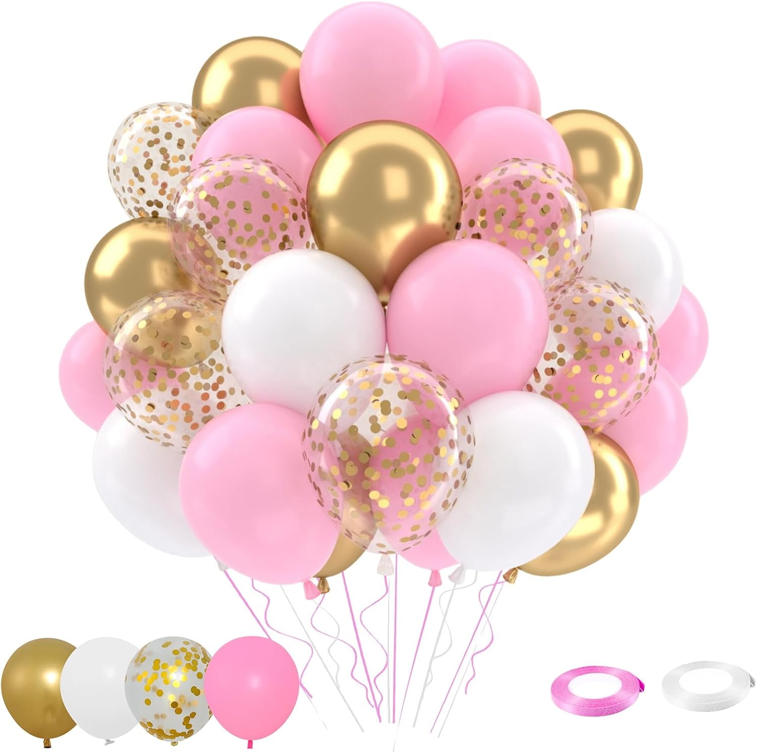 White and Gold Balloons Set, 50 Pcs 12 Inch Metallic Gold White Gold ...
