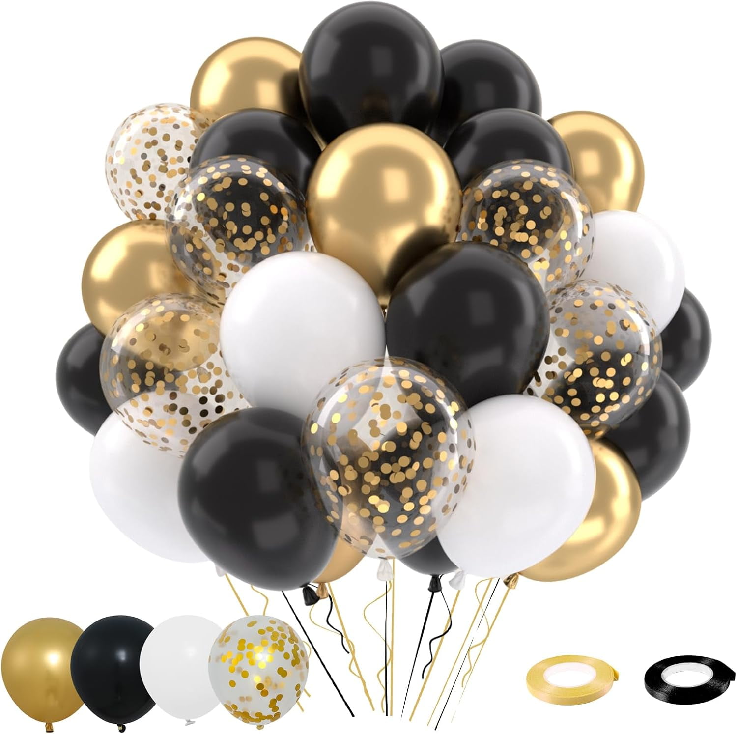 White and Gold Balloons Set, 50 Pcs 12 Inch Metallic Gold White Gold ...