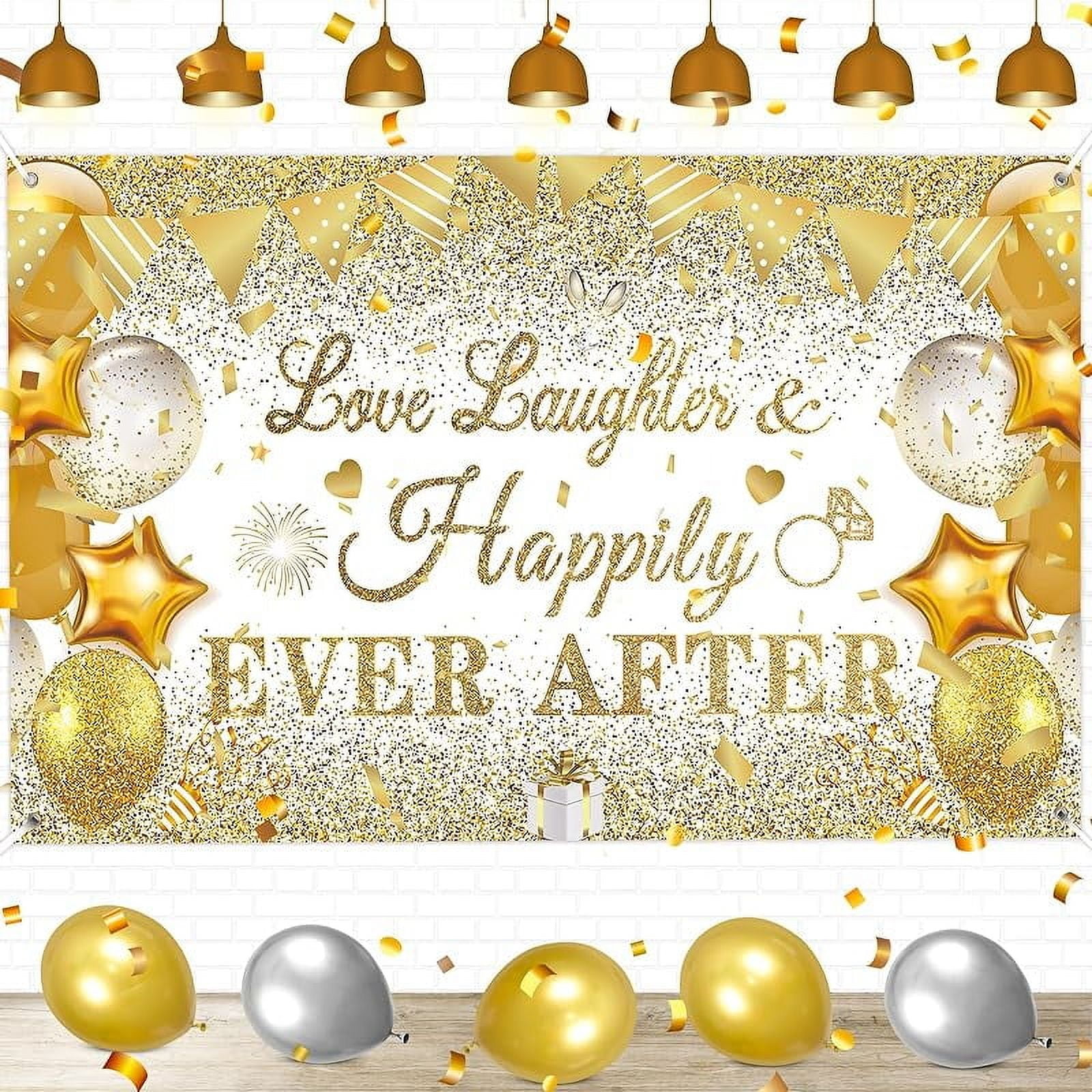 White Gold Bridal Shower Decorations Love Laughter and Happily Ever ...