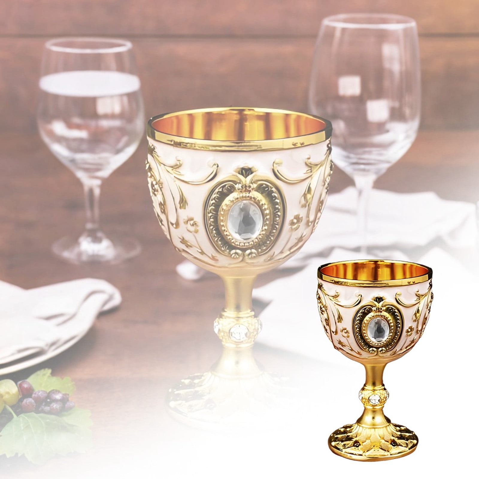 White Gold Chalice Goblet Delicate Retro Wine Cup Medieval Goblet Alloy ...